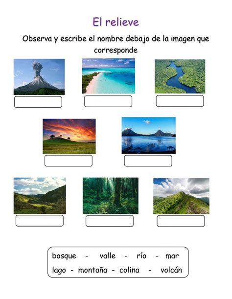 Actividad interactiva de El relieve Actividades de geografía Paisaje