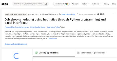 job shop scheduling using heuristics through python programming and excel interface [scite report]