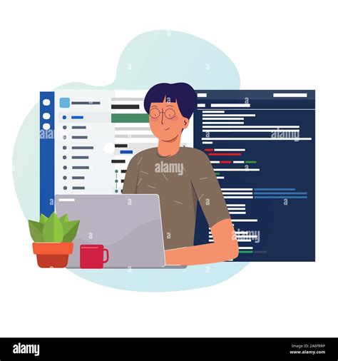 programmer working writing code on laptop with line of code programming language on screen web