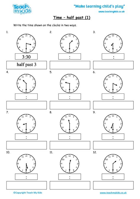 Telling Time Worksheets O Clock And Half Past Telling Time