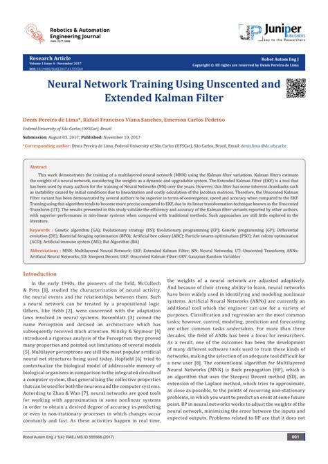 pdf neural network training using unscented and extended kalman filter