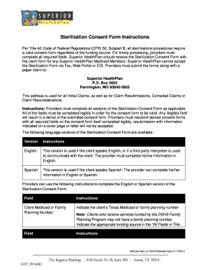 Fillable Online Sterilization Consent Form Instructions Superior