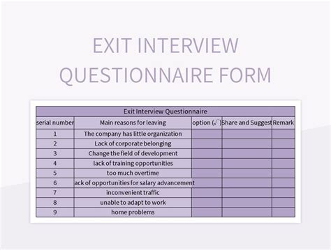 Exit Interview Questionnaire Form Excel Template And Google Sheets File