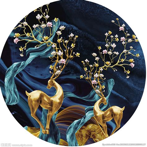 麋鹿唯美圆形挂画装饰画设计图 PSD分层素材 PSD分层素材 设计图库 昵图网