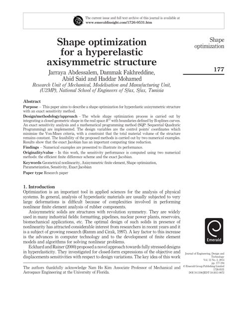pdf shape optimization for a hyperelastic axisymmetric structure