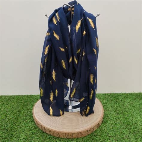 Foulard Marine imprimé brillant doré motif plume La Malle de Mary