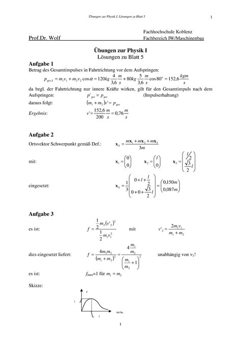 Phys I blatt 5 loes Physik 1 Übung Übungen zur Physik I Lösungen