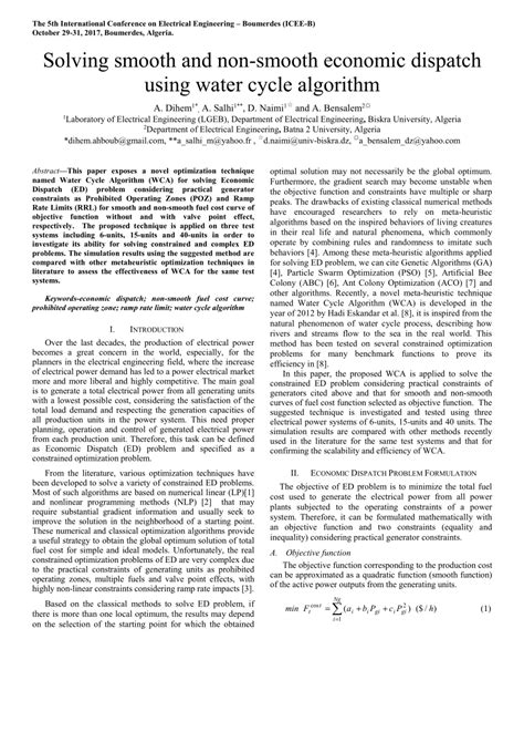 pdf solving smooth and non smooth economic dispatch using water cycle algorithm