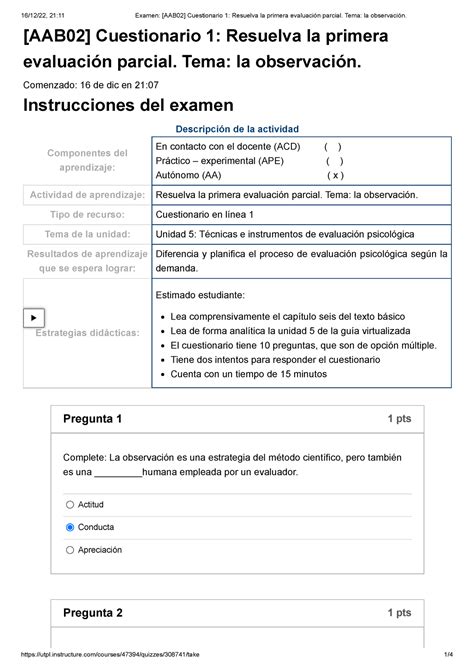 Examen Aab Cuestionario Resuelva La Primera Evaluaci N Parcial