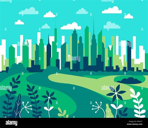 City Landscape Flat Design Urban Illustration Vector In Simple Minimal