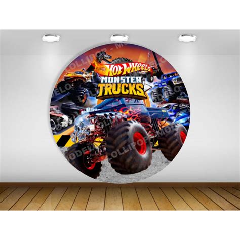 Painel De Festa Redondo Hot Wheels Monster Trucks Bone Sharker