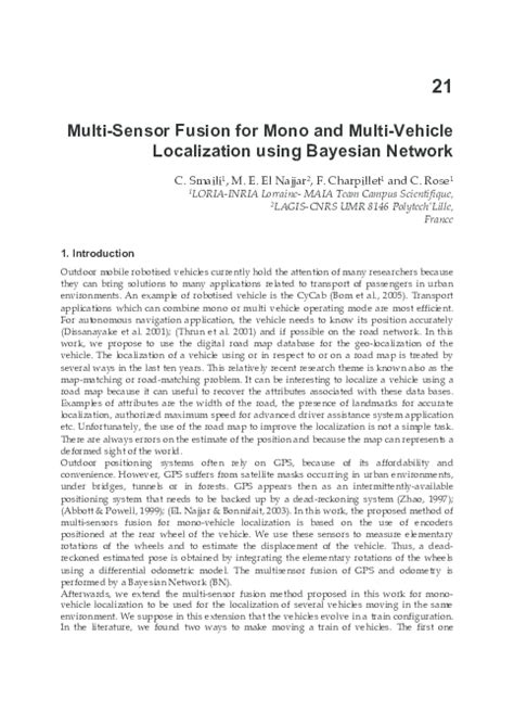 pdf multi sensor fusion for mono and multi vehicle localization using bayesian network