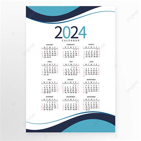 Plantilla De Línea Azul De Estilo Simple De Calendario 2024 Descarga