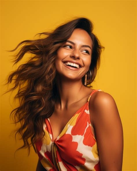Retrato De Una Hermosa Mujer Joven Con El Cabello Soplando En El Viento