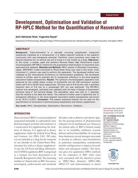 pdf development optimisation and validation of rp hplc method for the quantification of