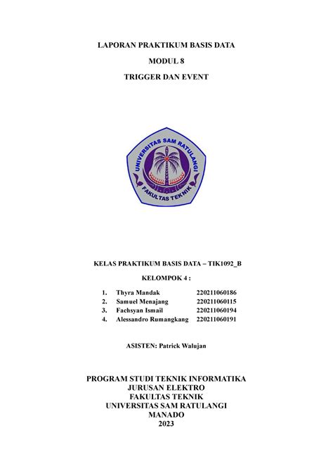 Laporan Modul 8 Trigger And Event LAPORAN PRAKTIKUM BASIS DATA