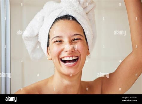 I Just Came Out Of The Shower And Im Ready For The Day Shot Of A Young Woman Standing With A