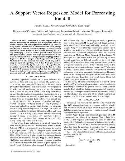 pdf a support vector regression model for forecasting rainfall