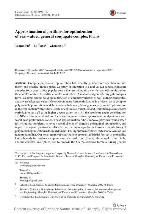 approximation algorithms for optimization of real valued general conjugate complex forms