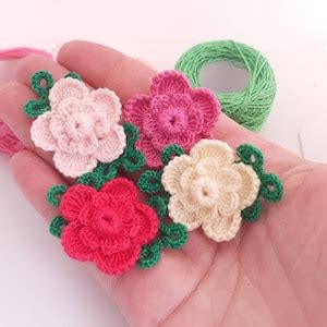 Crochet Flower Applique Pdf Pattern Etsy