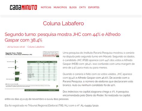 Cada Minuto Divulga Pesquisa Realizado Pela Paran Pesquisas Paran
