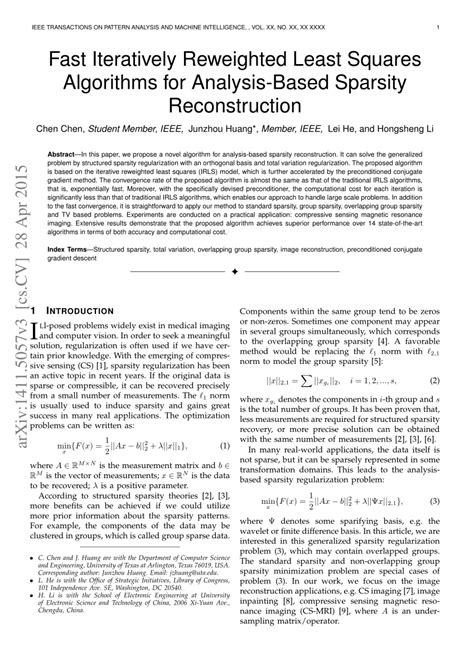 pdf fast iteratively reweighted least squares algorithms for analysis based sparse reconstruction