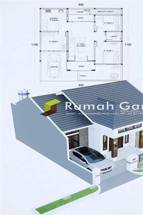 Model Denah Dan Tampak Depan Rumah Minimalis Atap Limas 10x18 M