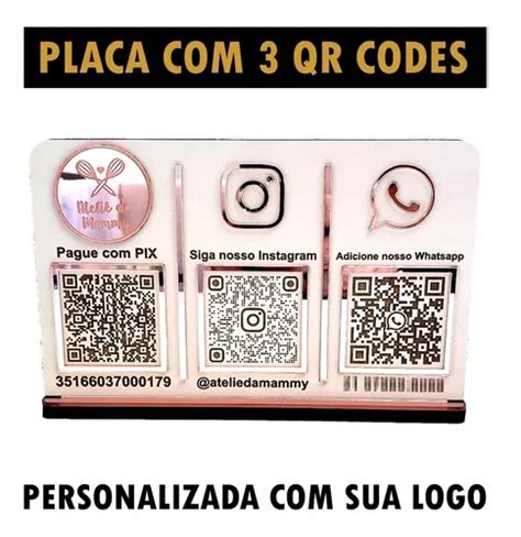 Placa 3 Qr Code Personalizada Mdf E Acrílico Pix Whats Insta