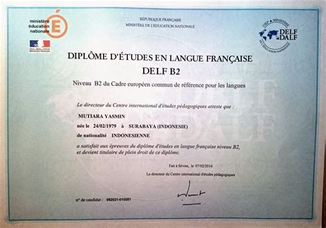 Mutiara Yasmin Latest Certification DELF B2 For French