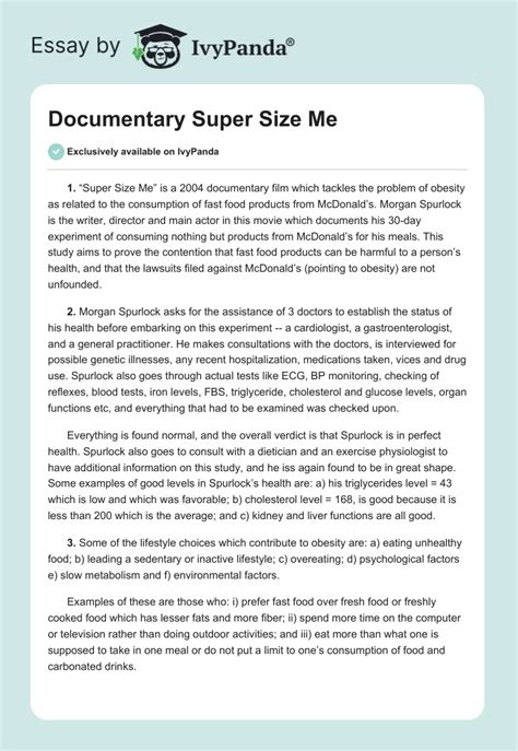 Documentary Super Size Me Words Essay Example