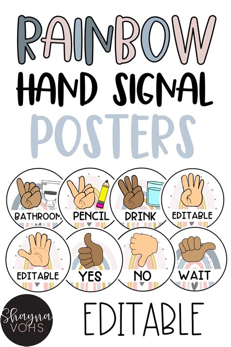 Boho Rainbow Hand Signal Posters Editable Boho Rainbow Classroom