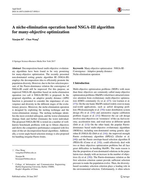 pdf a niche elimination operation based nsga iii algorithm for many objective optimization