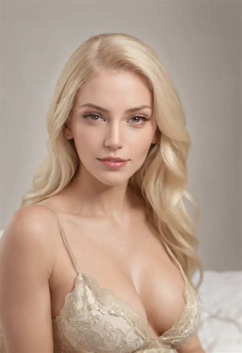 A No Bra Naked Nude Masterpice Photorealistic Huge Blond Woman On A