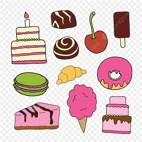 Gambar Ilustrasi Vektor Hand Drawn Doodle Kartun Makanan Penutup
