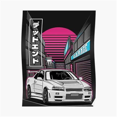 R34 Skyline Japanese Street Poster By Wellyans Redbubble