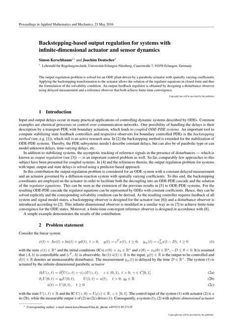 pdf backstepping based output regulation for systems with infinite dimensional actuator and