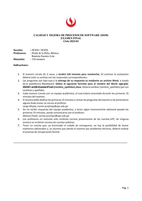 Upc Pre 202301 Si438 Calidad Y Mejora De Procesos De Software Examen