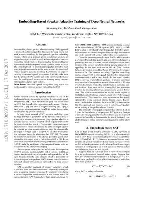 embedding based speaker adaptive training of deep neural networks deepai