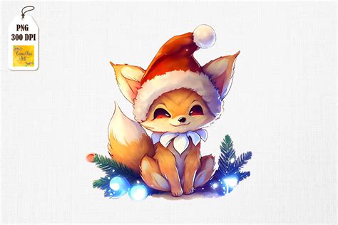 Super Cute Baby Fox Christmas Lights Graphic By Camellia Art Creative