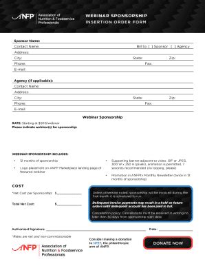 Fillable Online Webinar Sponsorship Insertion Order Form Donate Fax