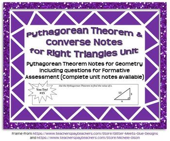 Pythagorean Theorem And Converse Guided Notes For Right Triangles