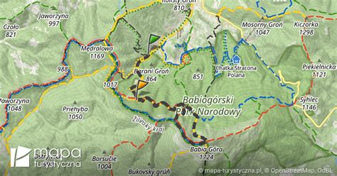 Trasa przez Babia Góra Diablak mapa turystyczna pl