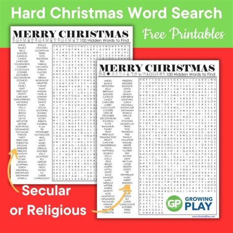 100 Hard Word Search Puzzles Printable FREE Growing Play