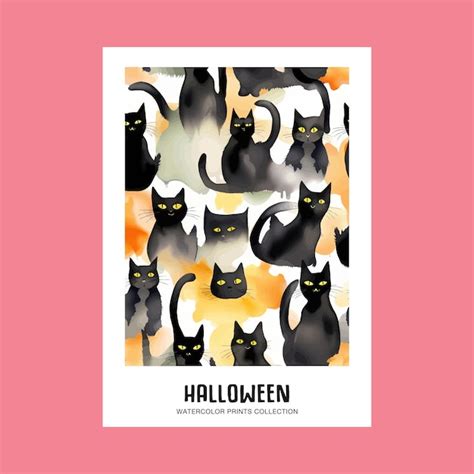 Premium Vector Black Cats Halloween Watercolor Painting Pattern