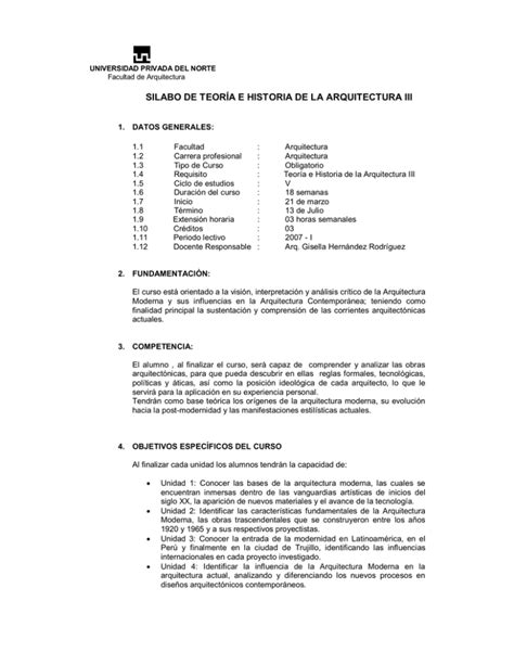 silabo de teoría e historia de la arquitectura iii