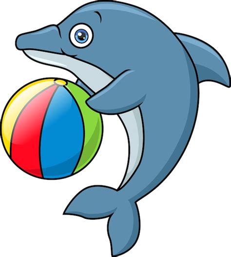 Dibujos Animados Lindo Delf N Azul Jugando Pelota De Playa Vector Premium
