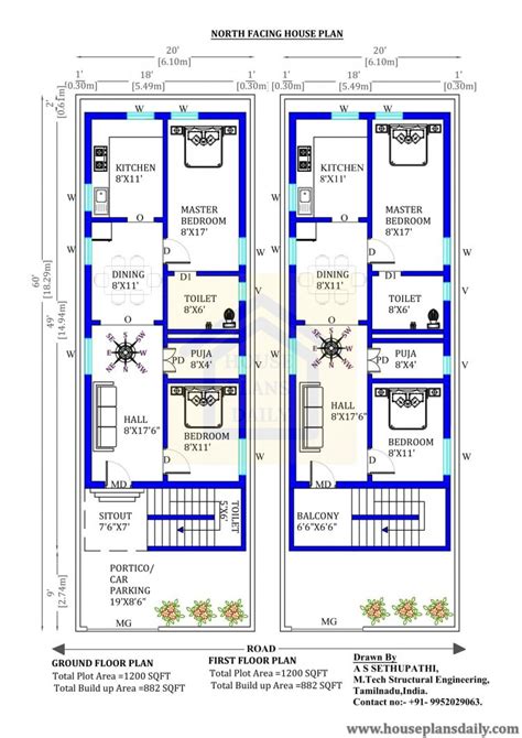 20x60 Modern House Plan 2060 House Plan Design 20 X 60 2BHK House