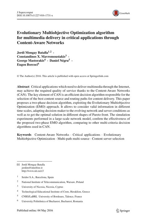 pdf evolutionary multiobjective optimization algorithm for multimedia delivery in critical