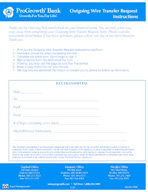 Fillable Online Outgoing Wire Transfer Form ProGrowth Bank Fax Email