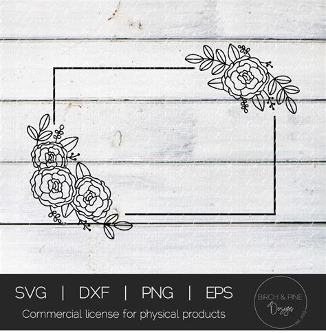 Rectangle Floral Frame SVG Frame Svg Monogram Svg Floral Etsy